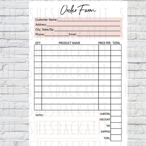Printable Order Form Printable Invoice Salon Invoice Sales | Etsy