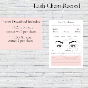 Lash Extension Client Form, Client Record Form, Client Information Card ...