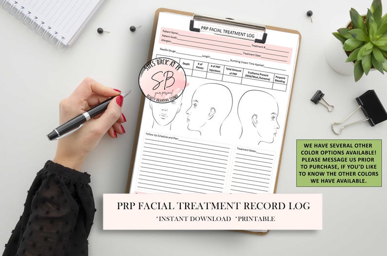 PRP Facial Treatment Log, Platelet-rich Plasma Facial Treatment Record ...