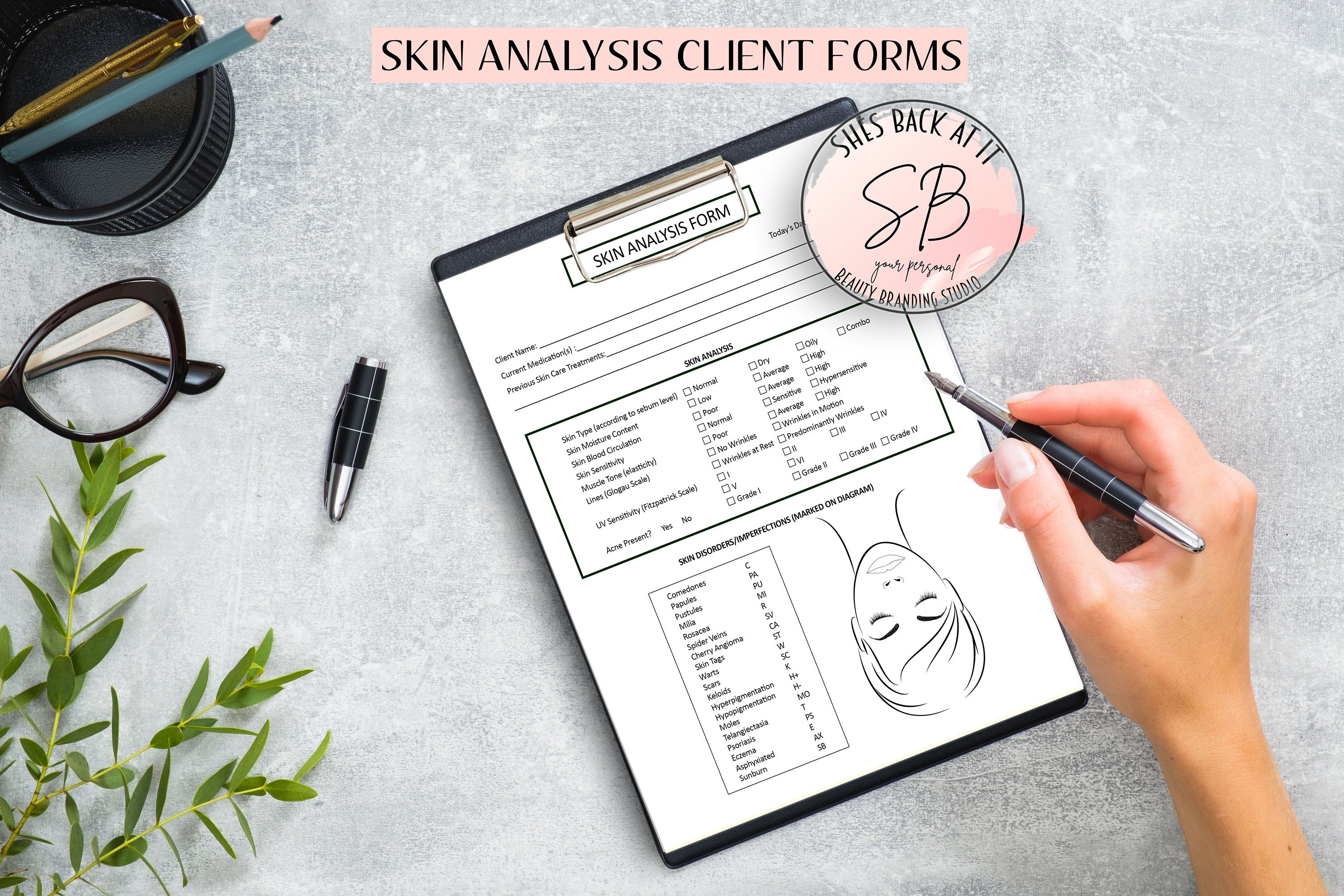 Skin Analysis & Treatment Chart Forms Skin Analysis Form - Etsy Australia