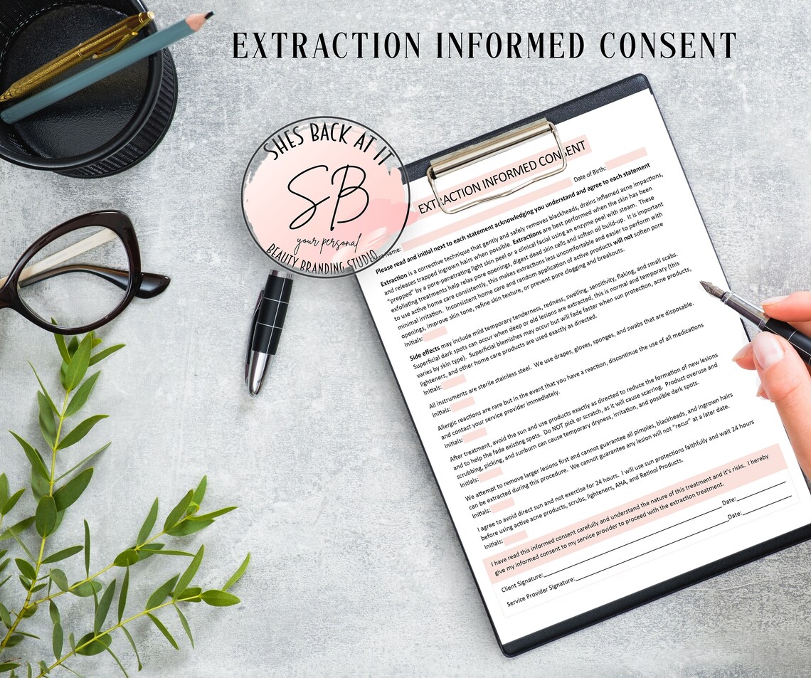 Skin Extraction Informed Consent, Esthetician Forms, Extraction Consent ...