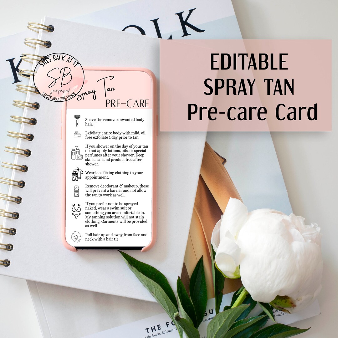 Spray Tan Prep, Editable Spray Tan Pre Care Card, Spray Tan Business ...
