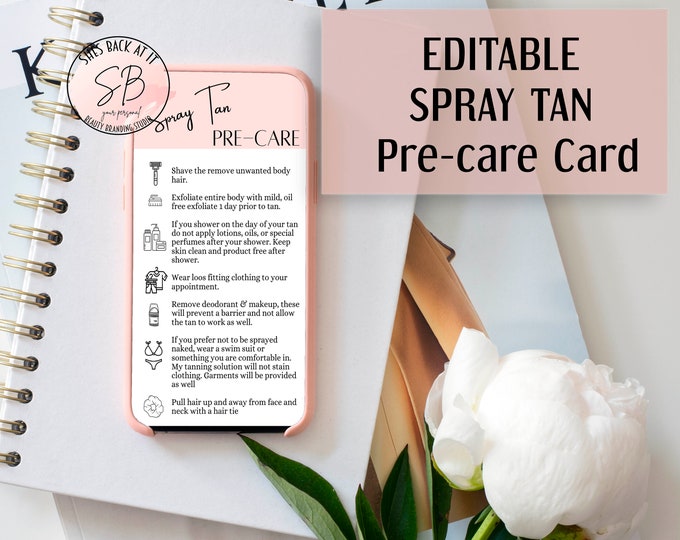 Editable Spray Tan Prep Card Template, DIY Artist Tanning Care Card ...