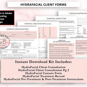 Hydrafacial Consent Form, Esthetician Intake, Treatment Record, Pre-care & Aftercare Treatment ...