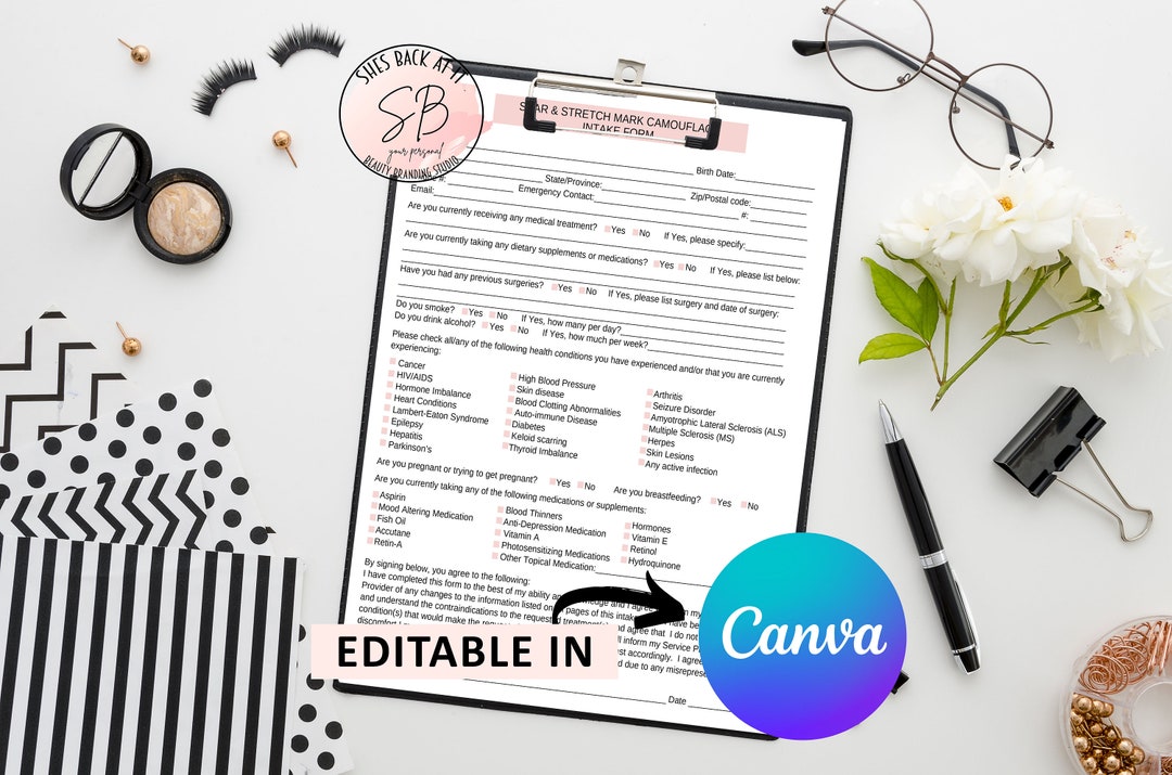Scar & Stretch Mark Camouflage Intake Form Editable Consent - Etsy