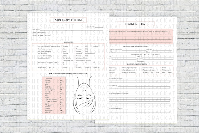 Skin Analysis & Treatment Chart Forms Skin Analysis Form | Etsy