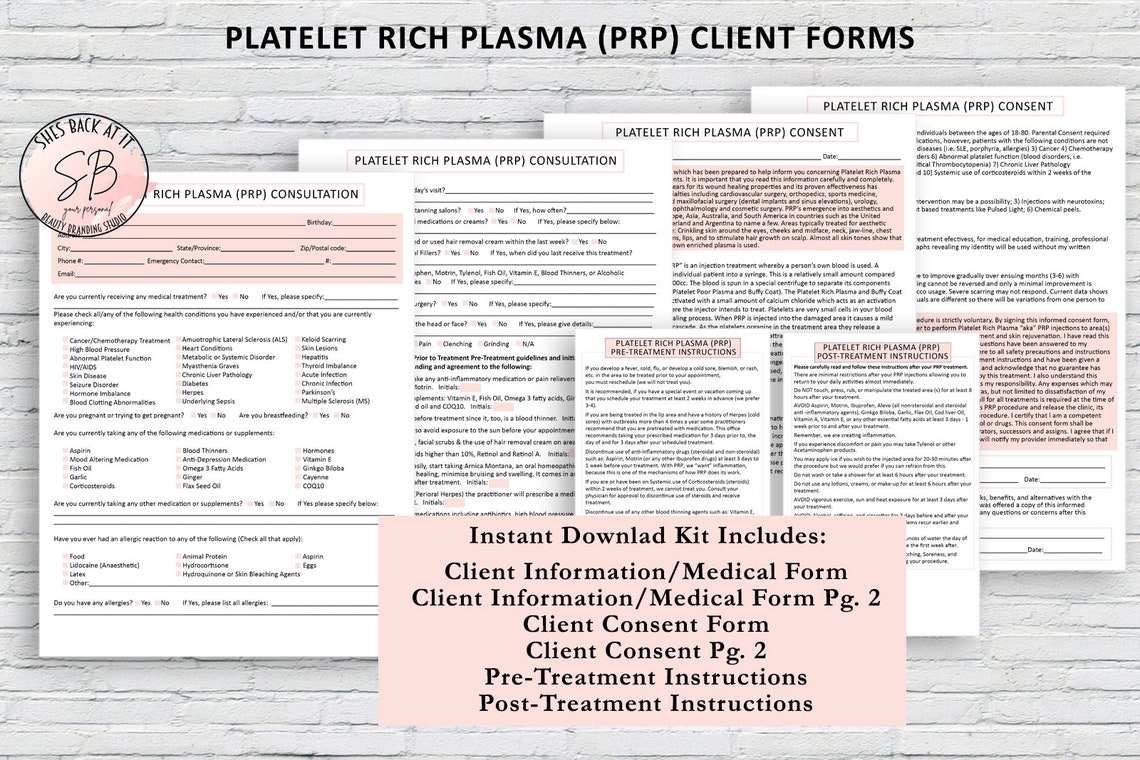 Platelet Rich Plasma Treatment Client Forms Vampire Facial | Etsy