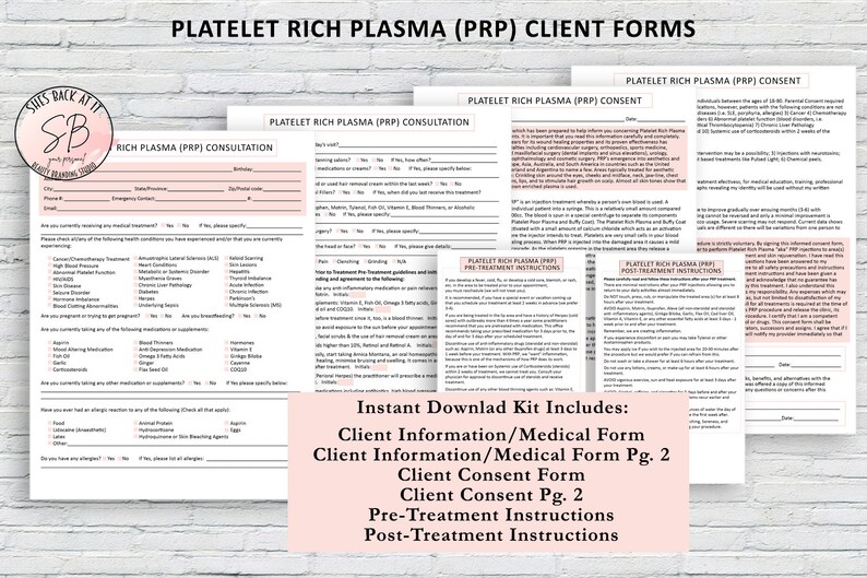 Platelet Rich Plasma Treatment Client Forms, Vampire Facial Consent ...