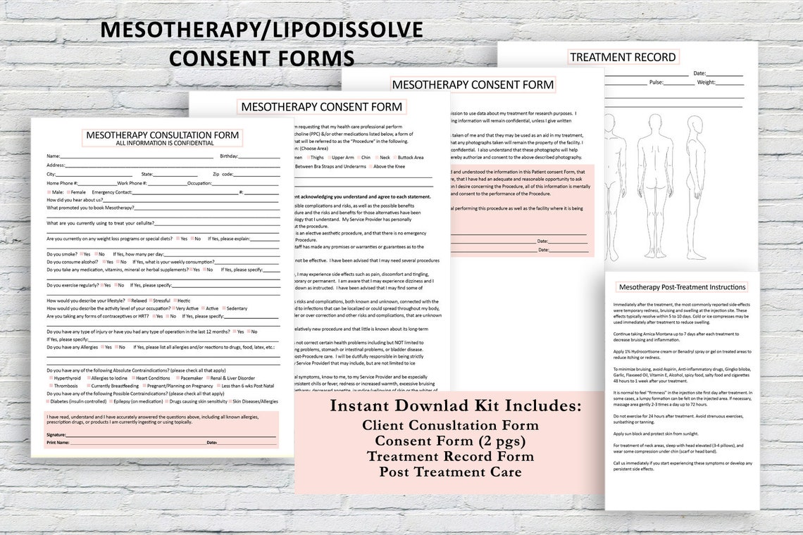 Mesotherapy Consent Form, Lipodissolve Consent Form, Esthetician Form, Beauty Form, Treatment ...