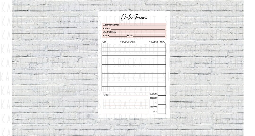 Printable Order Form, Printable Invoice, Salon Invoice, Sales Receipt ...