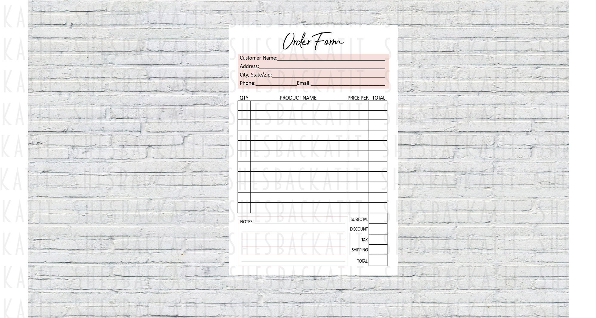 Printable Order Form, Printable Invoice, Salon Invoice, Sales Receipt ...