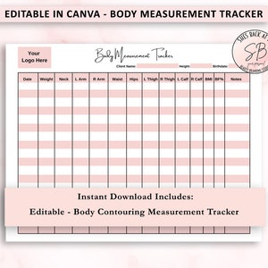 Body Measurement Tracker Form, Body Contouring Measurement Tracker ...