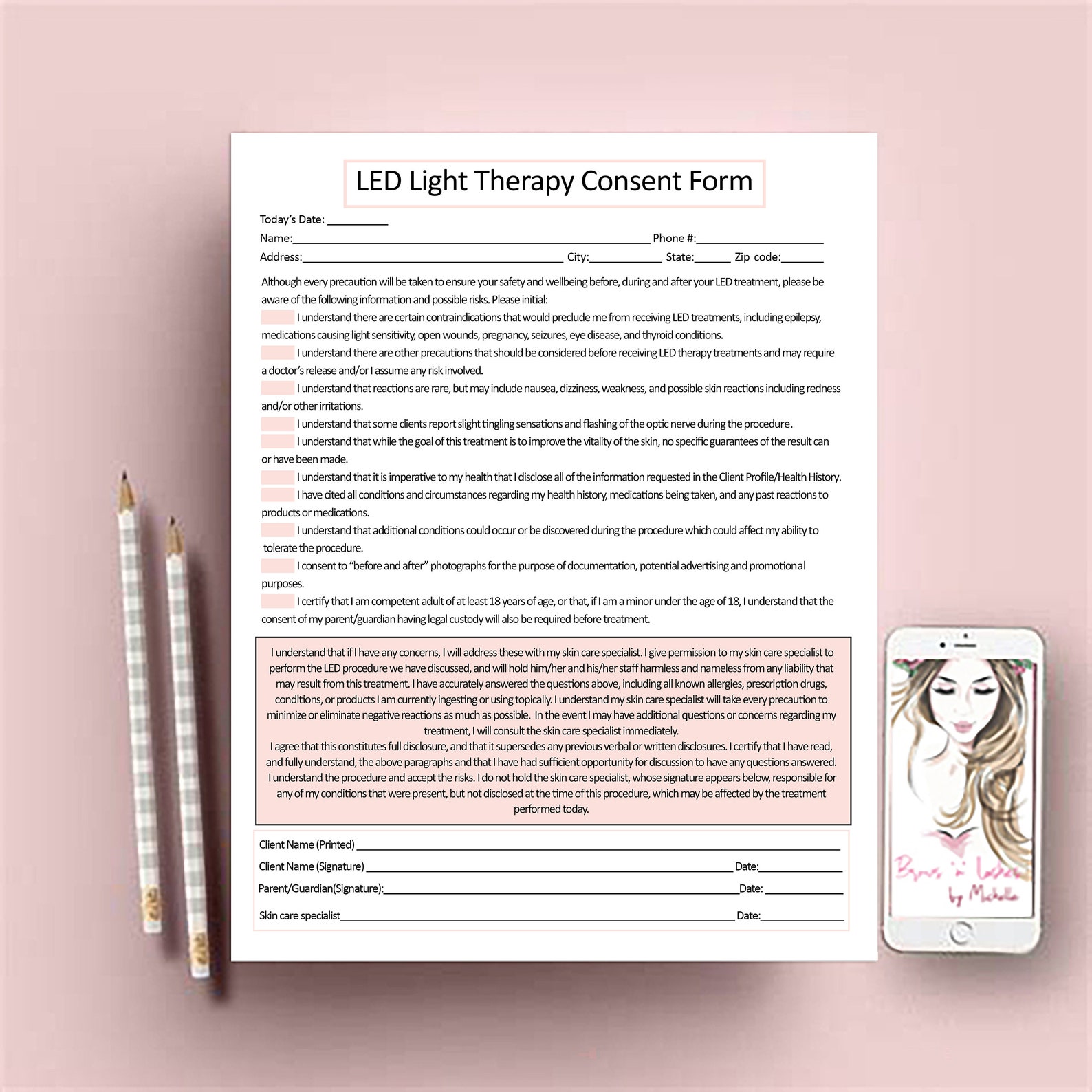 LED Light Therapy Form, Light Therapy Forms, Esthetician Consent Forms ...