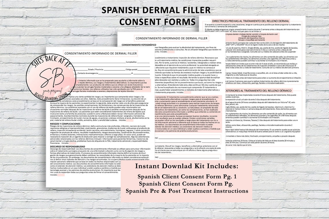Spanish Dermal Filler Consent Form, Injectables Consent Forms Dermal ...