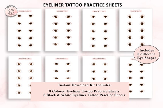 Eyeliner Tattoo Practice Sheets Eye Shapes Semi Permanent Etsy India