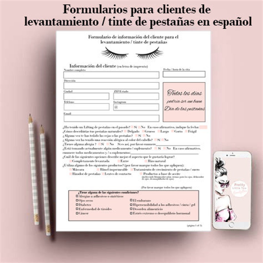 Spanish (ESPAÑOL )lash Lift/tint Client Forms, Client Consent Form ...