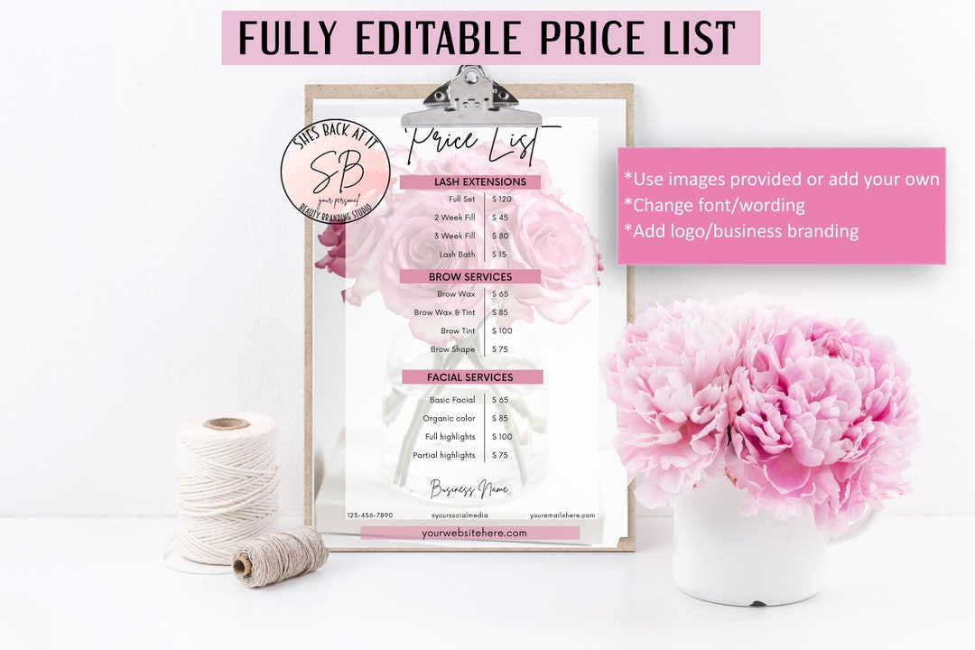 Price List Template, Editable Floral Pricing Guide, DIY Small Business ...