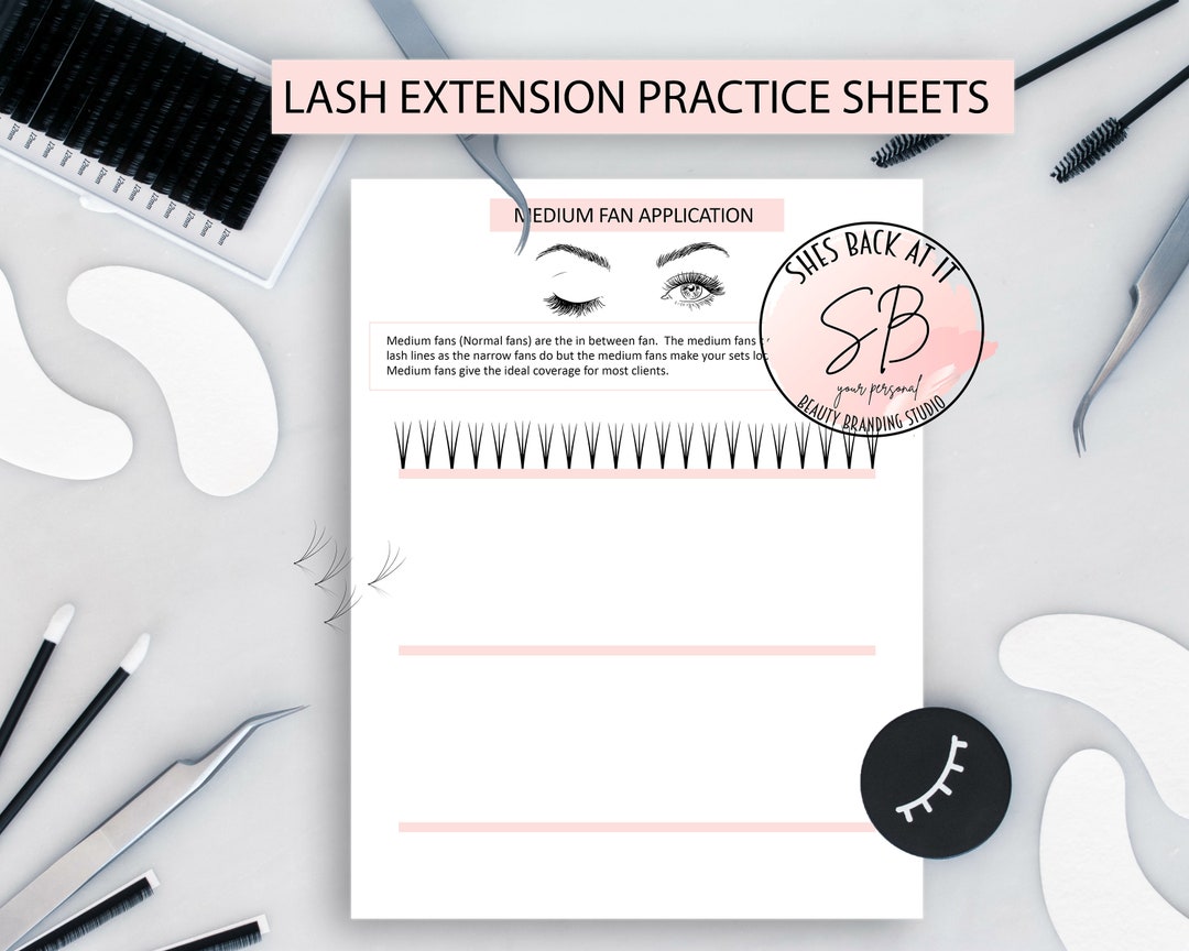 Eyelash Extension Practice Sheets, Lash Fan Placement Training Guide ...