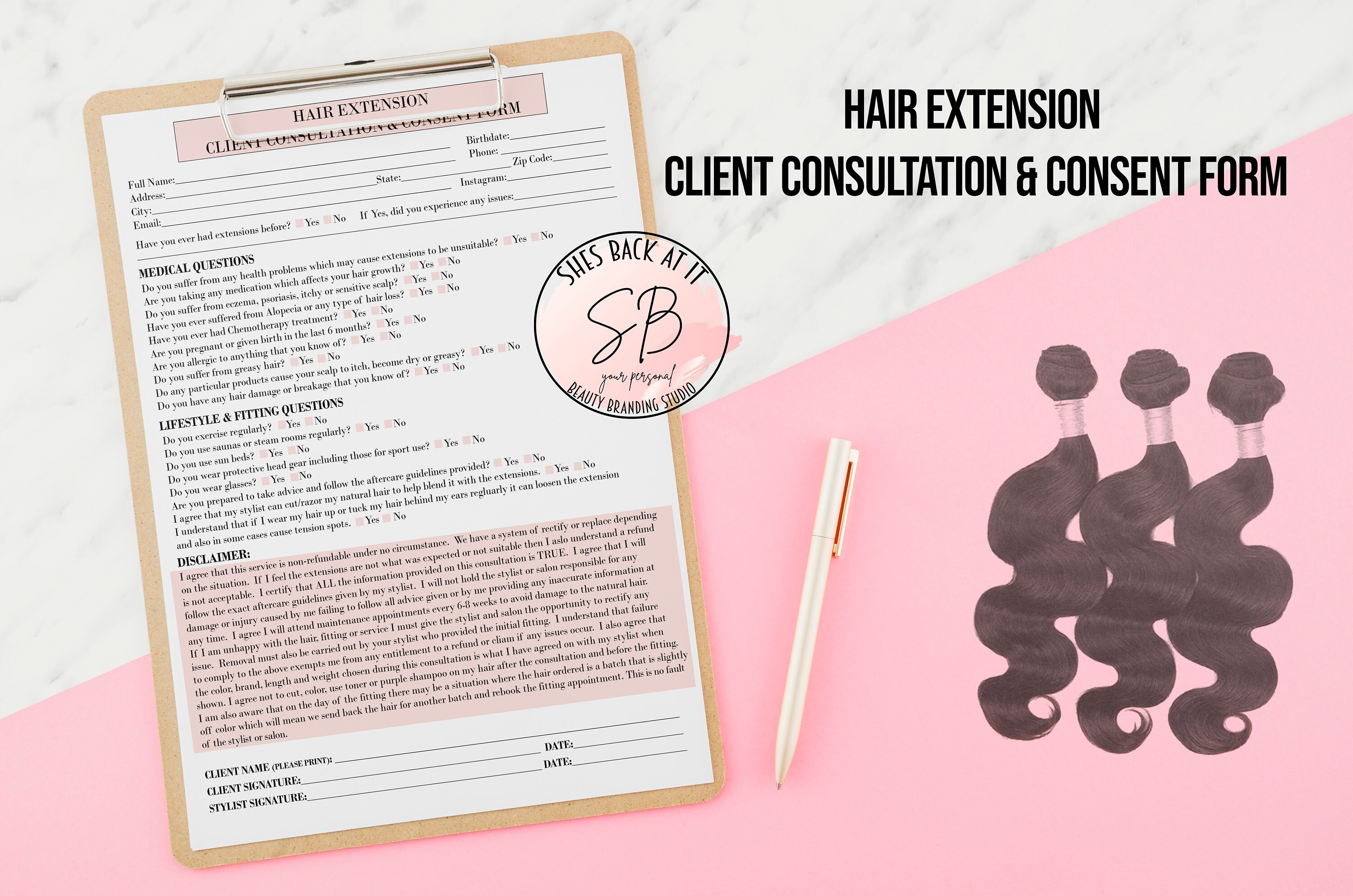 Hair Extensions Client Consultation and Consent Form Hair | Etsy