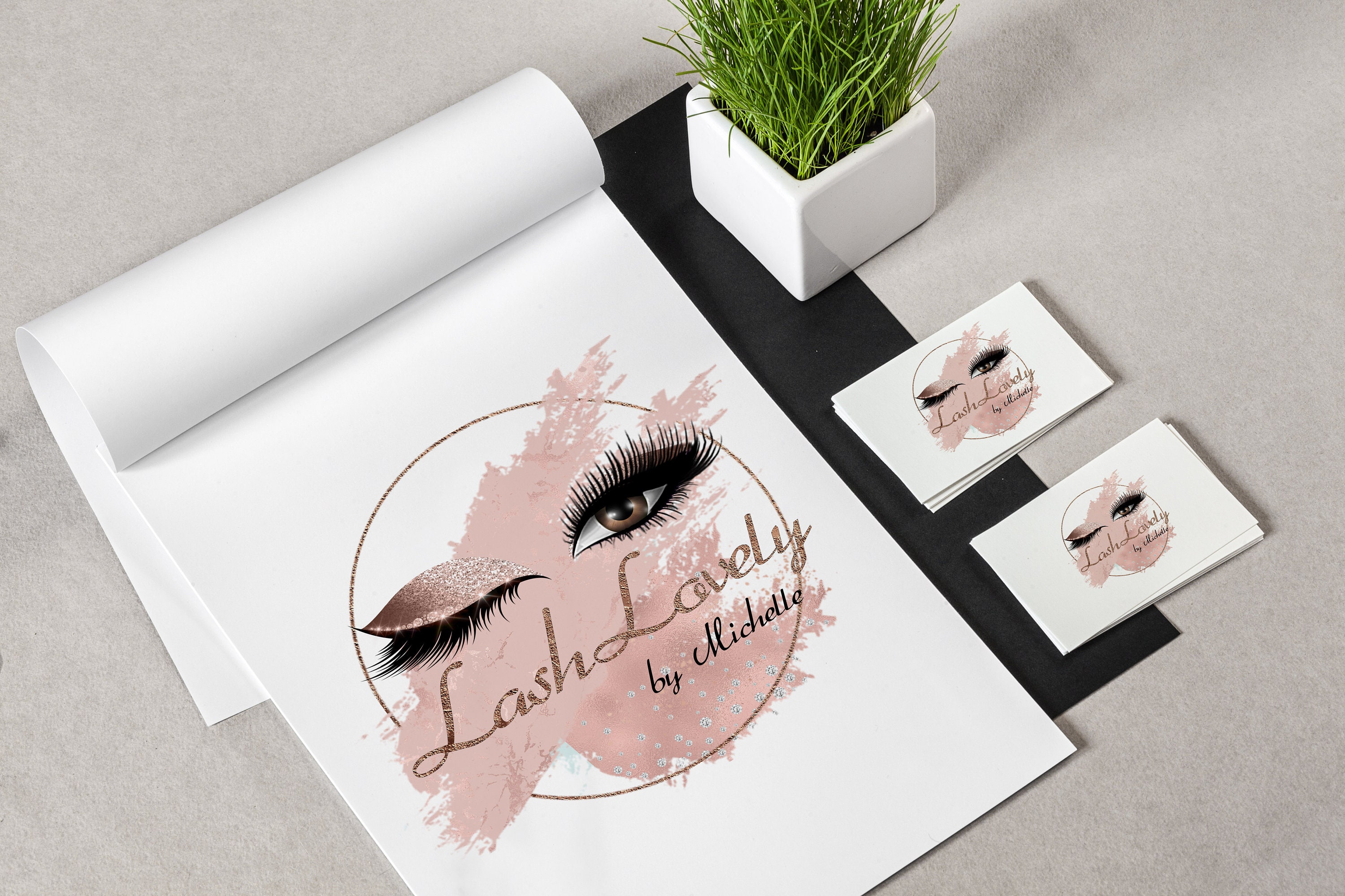 Custom logo Lashes Logo Eyelash Logo Cosmetics Logo Rose | Etsy