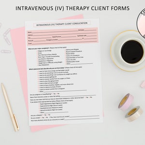 Intravenous Therapy Client Forms, IV Drip Intake Form, IV Therapy ...