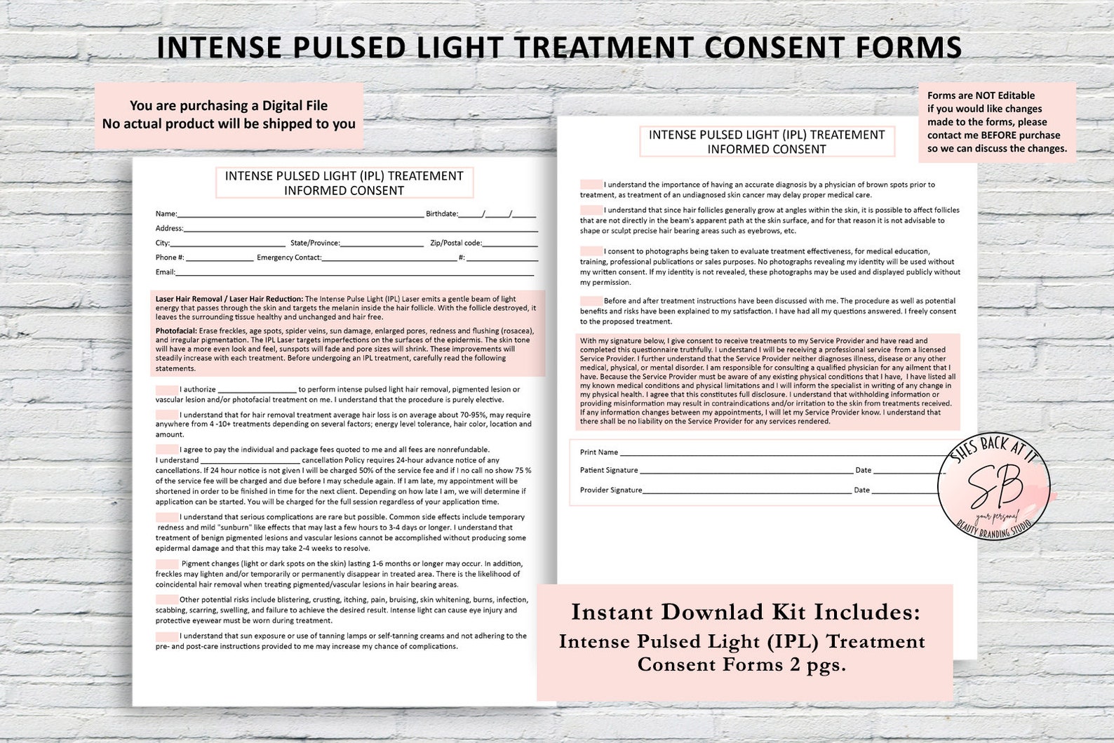 Intense Pulsed Light Informed Consent IPL Consent Form Laser - Etsy