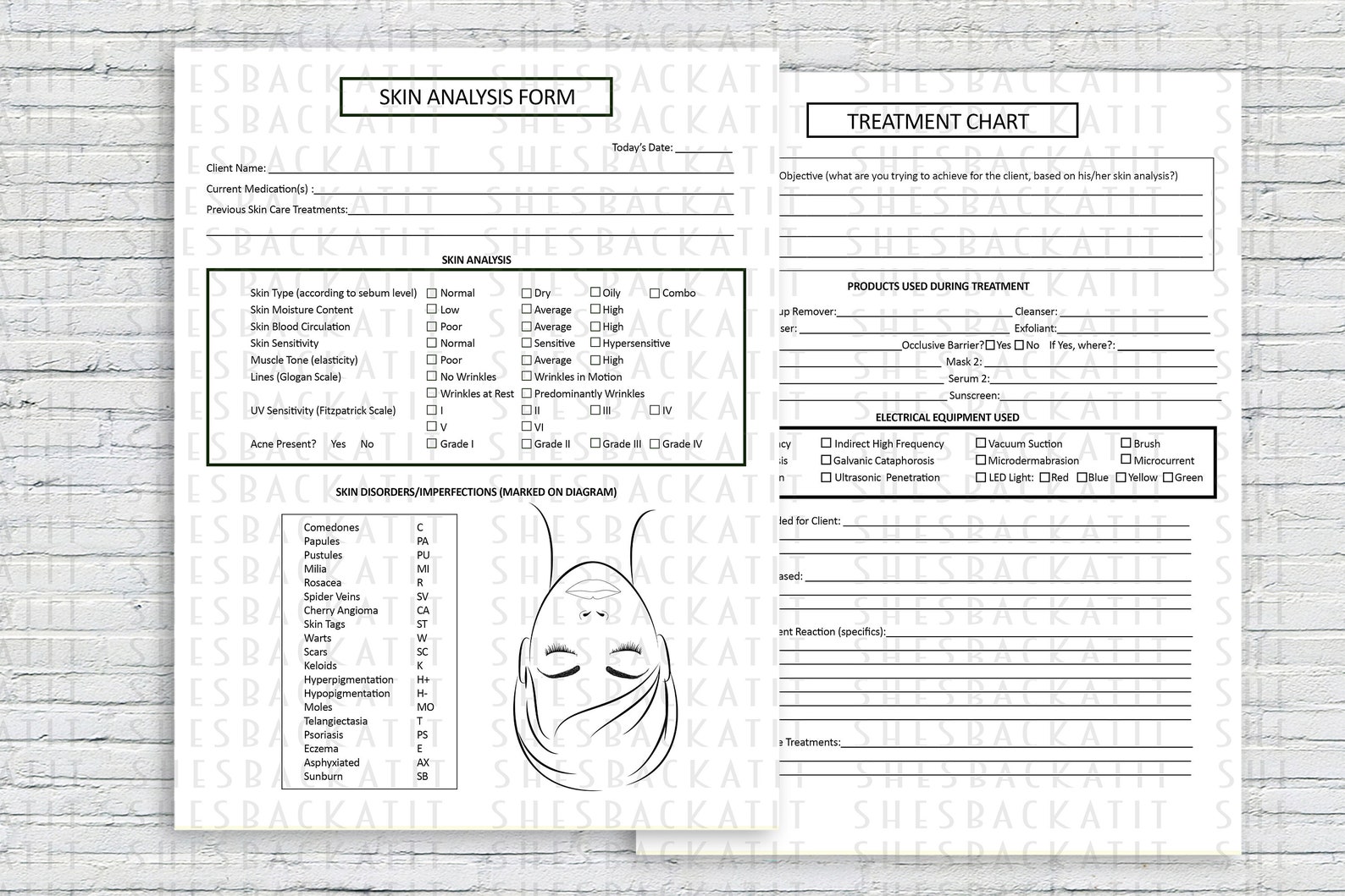 Skin Analysis & Treatment Chart Forms Skin Analysis Form | Etsy