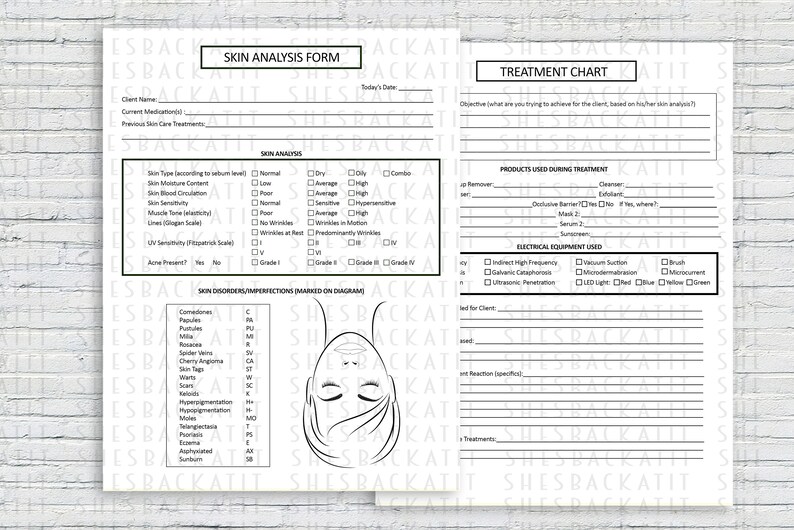 Skin Analysis & Treatment Chart Forms Skin Analysis Form - Etsy