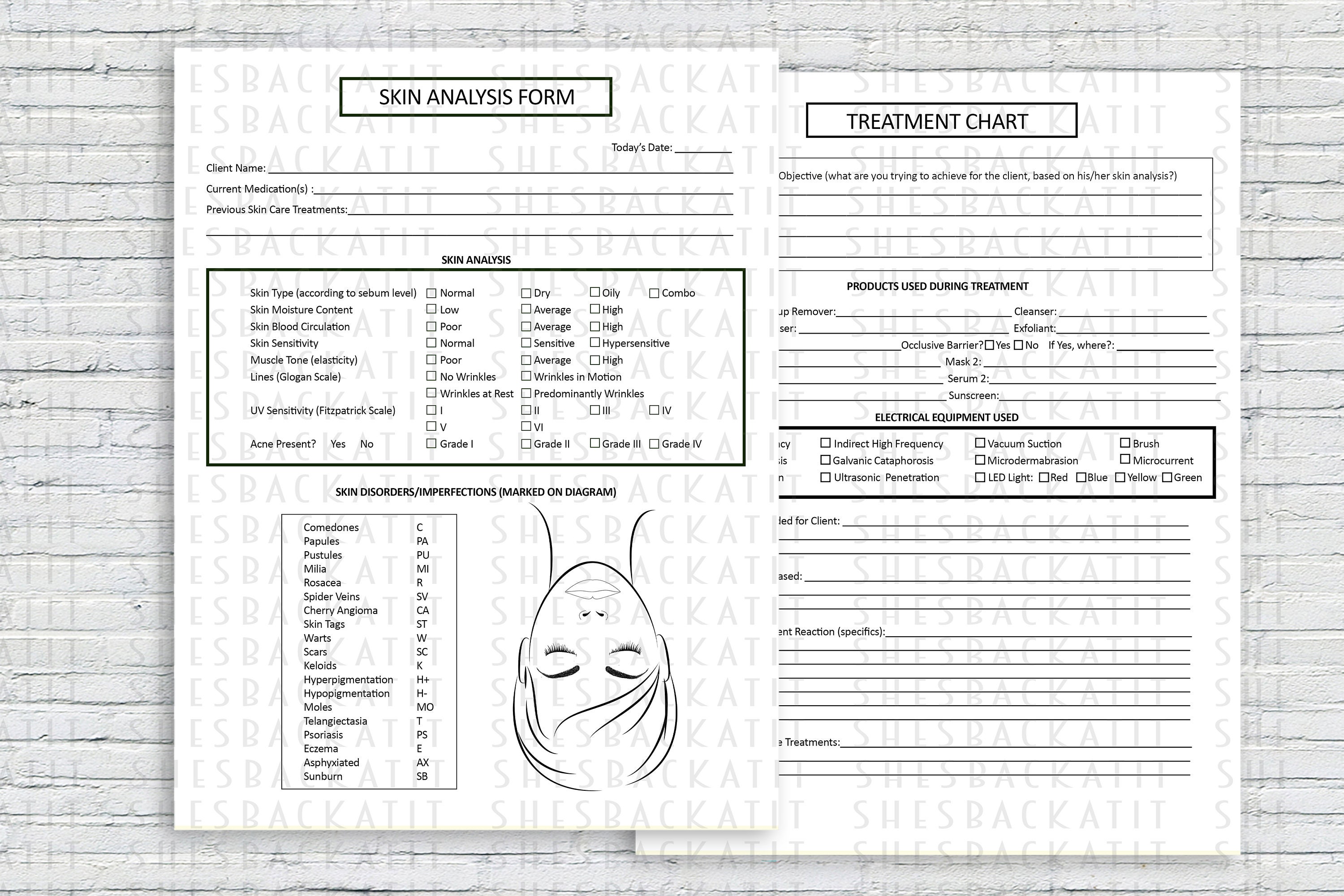 Skin Analysis & Treatment Chart Forms Skin Analysis Form | Etsy