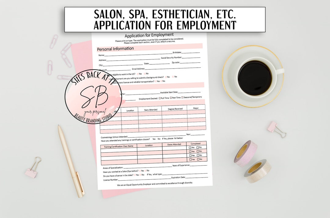 Employment Application, Salon Employment Application, Spa Employment ...