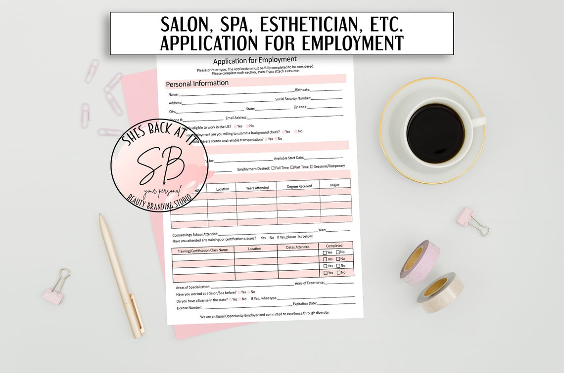 Employment Application, Salon Employment Application, Spa Employment ...