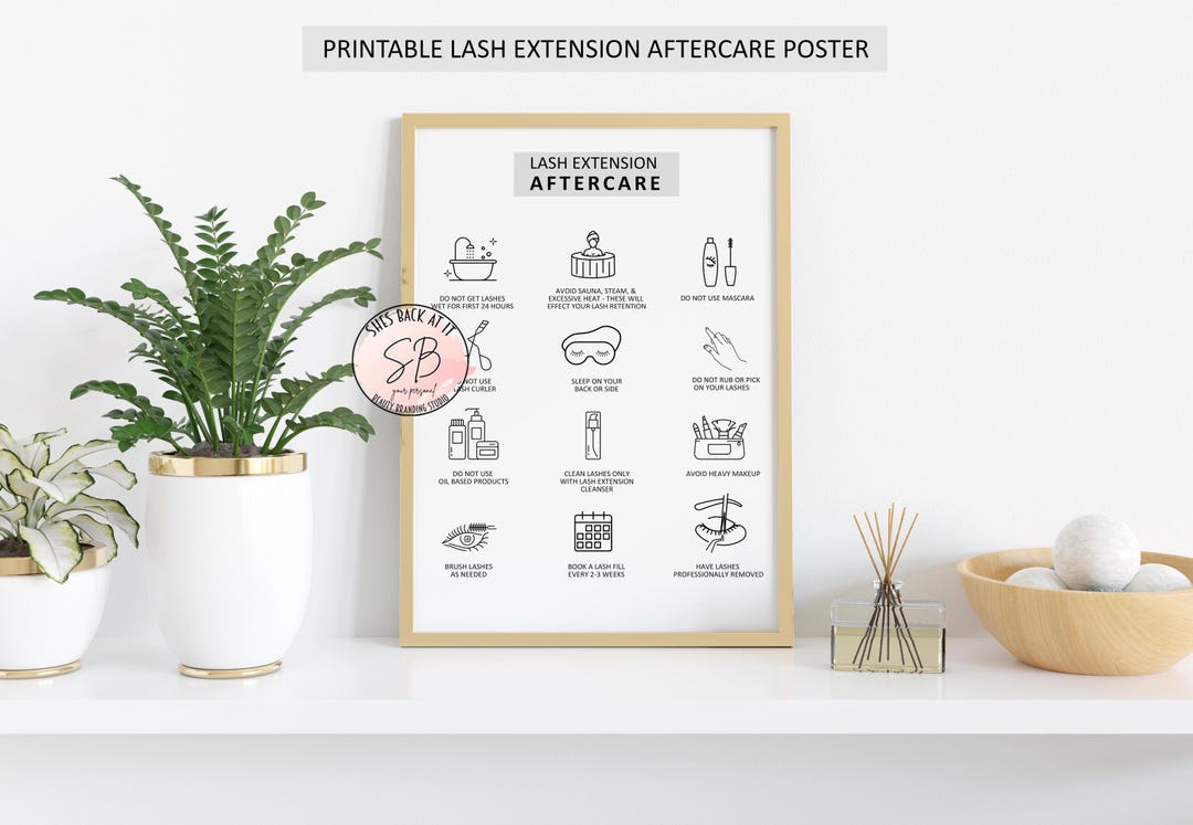 Lash Extension Aftercare Printable Poster, Eyelash Extension Aftercare ...