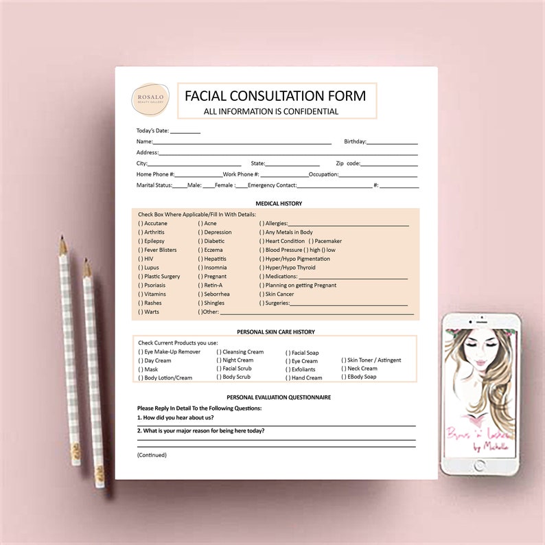 Customized Facial Consultation Form Facial Forms Esthetician Etsy Customized Facial Consultation Form Facial Forms Esthetician Etsy