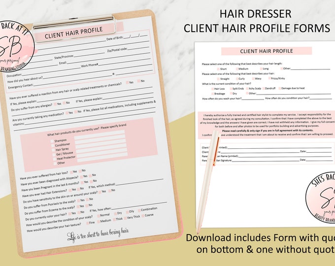 Hair Salon Forms Hairdresser Profile Card Client Card Order Form ...