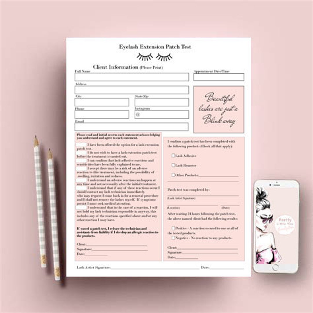 Eyelash Extension Patch Test Form, Eyelash Extension Form, Client ...