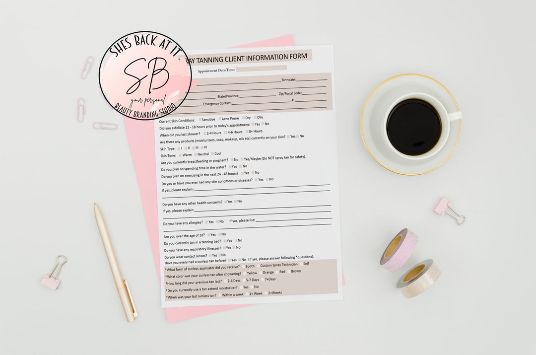 Spray Tan Client Forms Spray Tanning Forms Printable Spray - Etsy