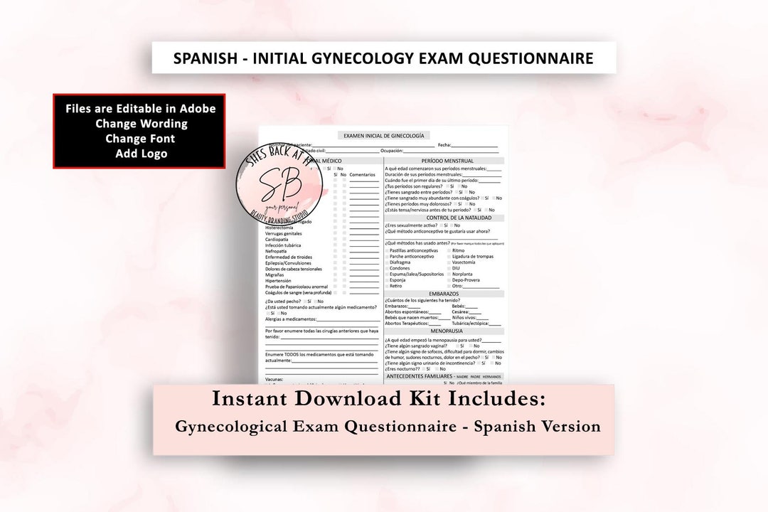 Spanish Gynecology Exam Questionnaire, Initial OB Intake Form, Gyn ...