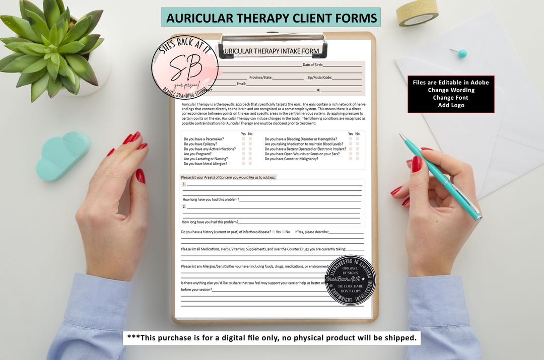Auricular Therapy Client Forms, Ear Reflexology Informed Consent, Ear ...