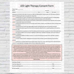 LED Light Therapy Form, Light Therapy Forms, Esthetician Consent Forms ...