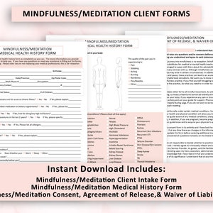 Mindfulness Client Forms, Meditation Intake Form, Mindfulness/meditation Release of Liability ...
