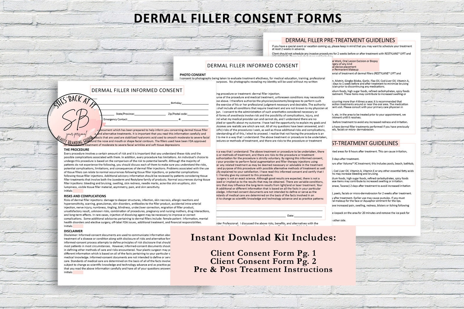 Dermal Filler Consent Form, Injectables Consent Forms Dermal Filler Pre ...