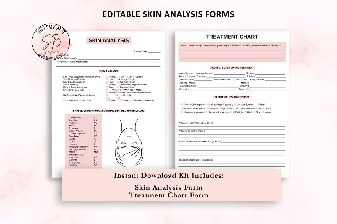 Editable Skin Analysis & Treatment Chart Forms, Skin Analysis Form ...