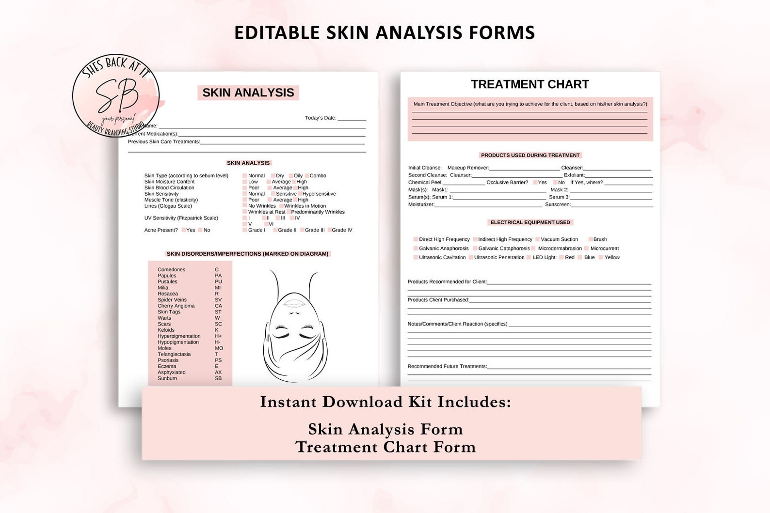 Editable Skin Analysis & Treatment Chart Forms, Skin Analysis Form ...