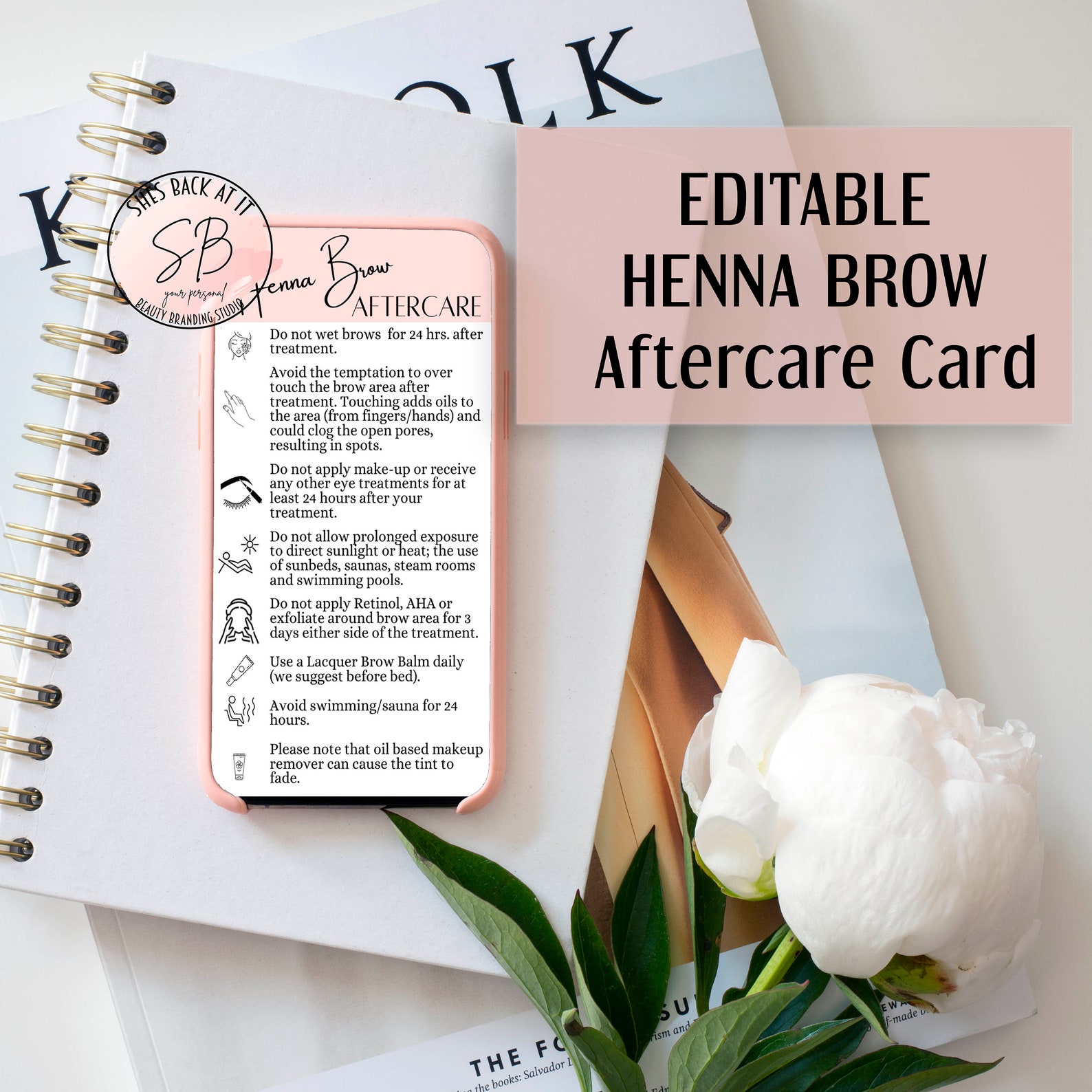 Henna Brow Aftercare Card, Editable Henna Brow Aftercare, Brow Henna ...