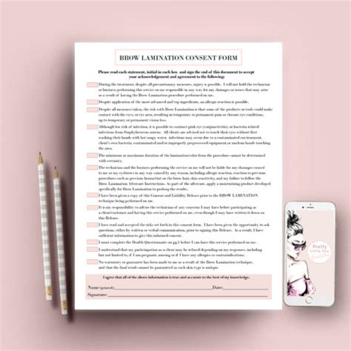 Brow Lamination Forms, Client Consent Form, Client Information Form, Client Intake Form, Client ...