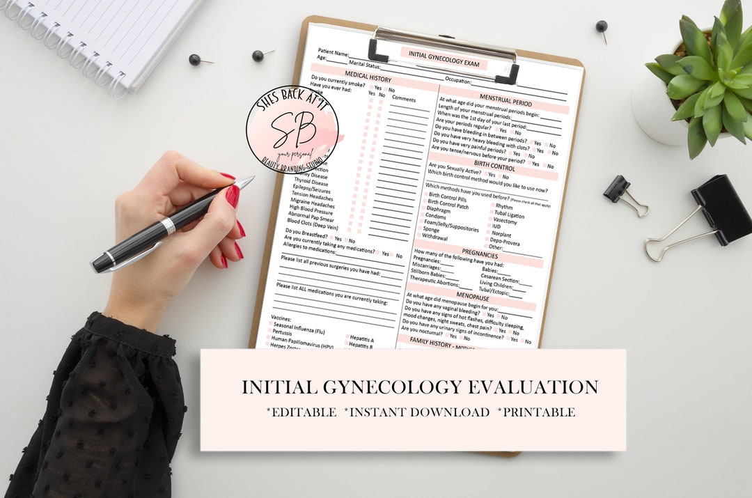 Gynecology Exam Questionnaire, Initial OB Intake Form, Gyn Health ...