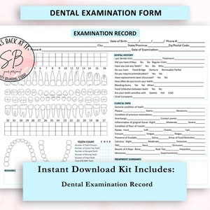 Dental Examination Form, Dental Record, Dental Chart, Dental Office ...