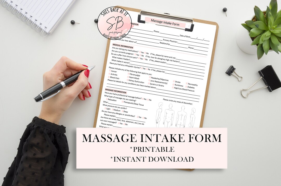 Massage Therapy Intake Form, Massage Therapy Client Intake Form ...