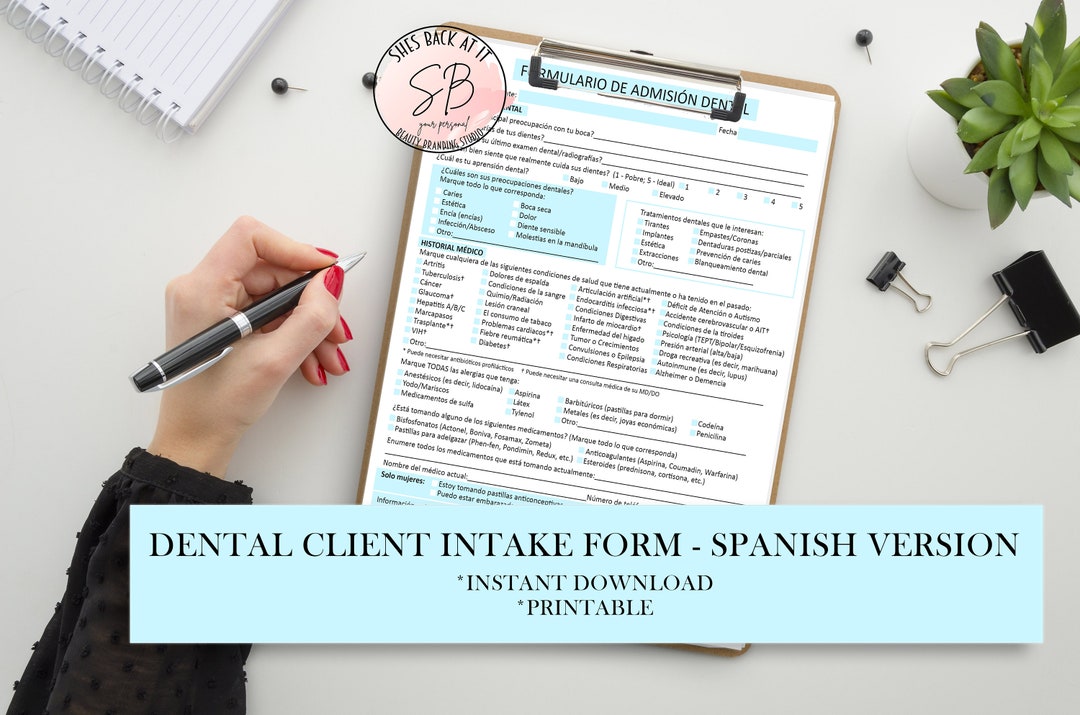 Spanish Dental Client Forms, Spanish Dental Intake Form, Dentist ...