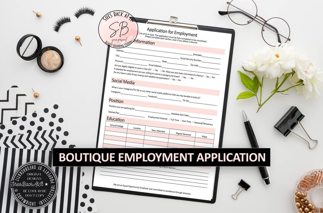 Employment Application, Boutique Employment Application, Employment ...